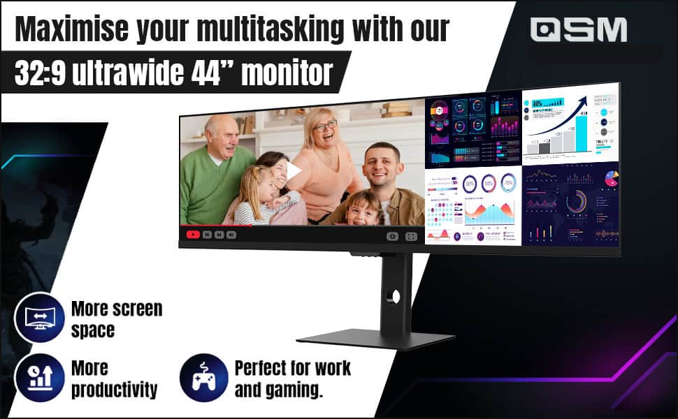 QSM 44" Ultrawide Flat Monitor - DFHD 120Hz 32:9 HDR (3840x1080) - Q Vision
